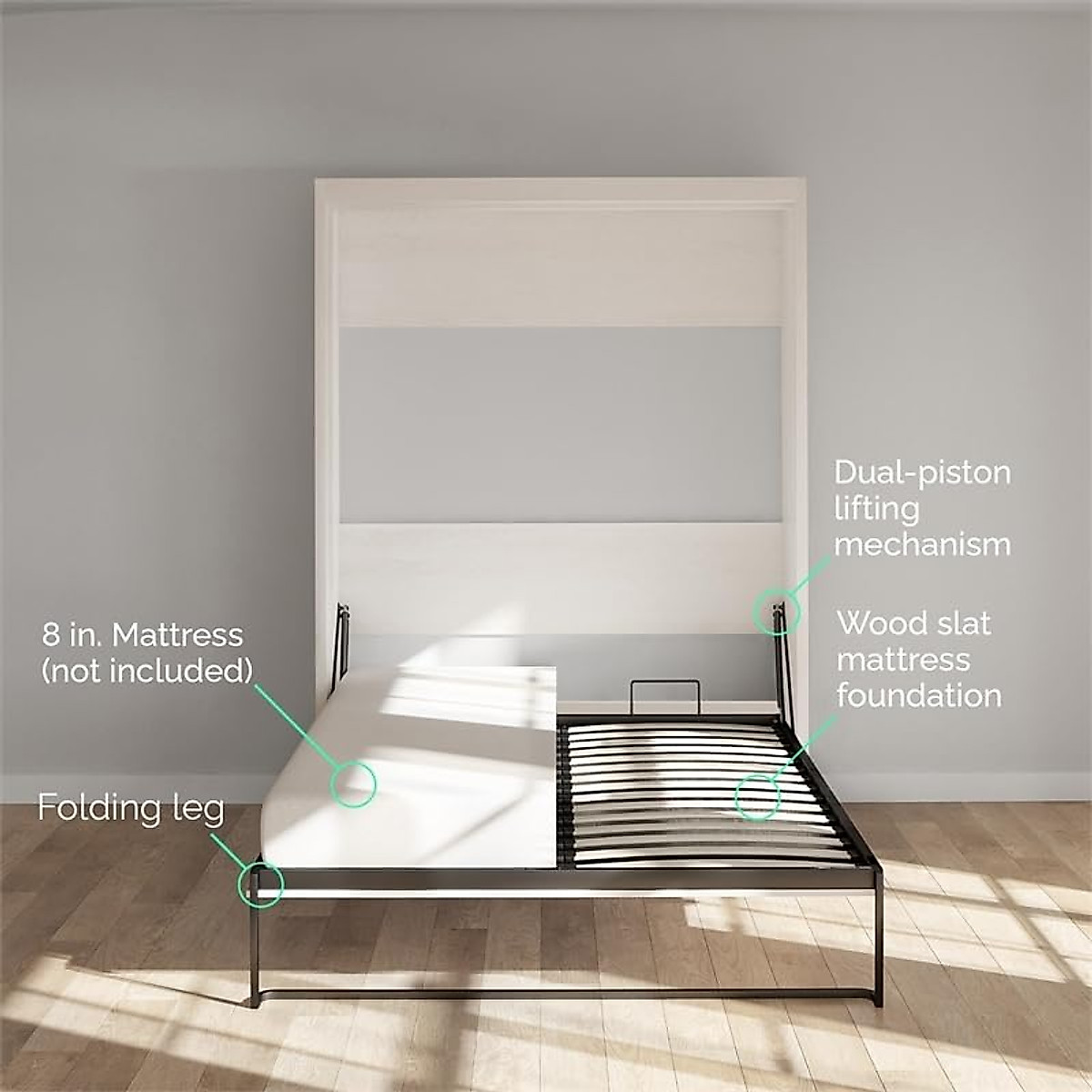 Atlin Designs Modern Wood Queen Size Murphy Wall Bed in Ivory Oak