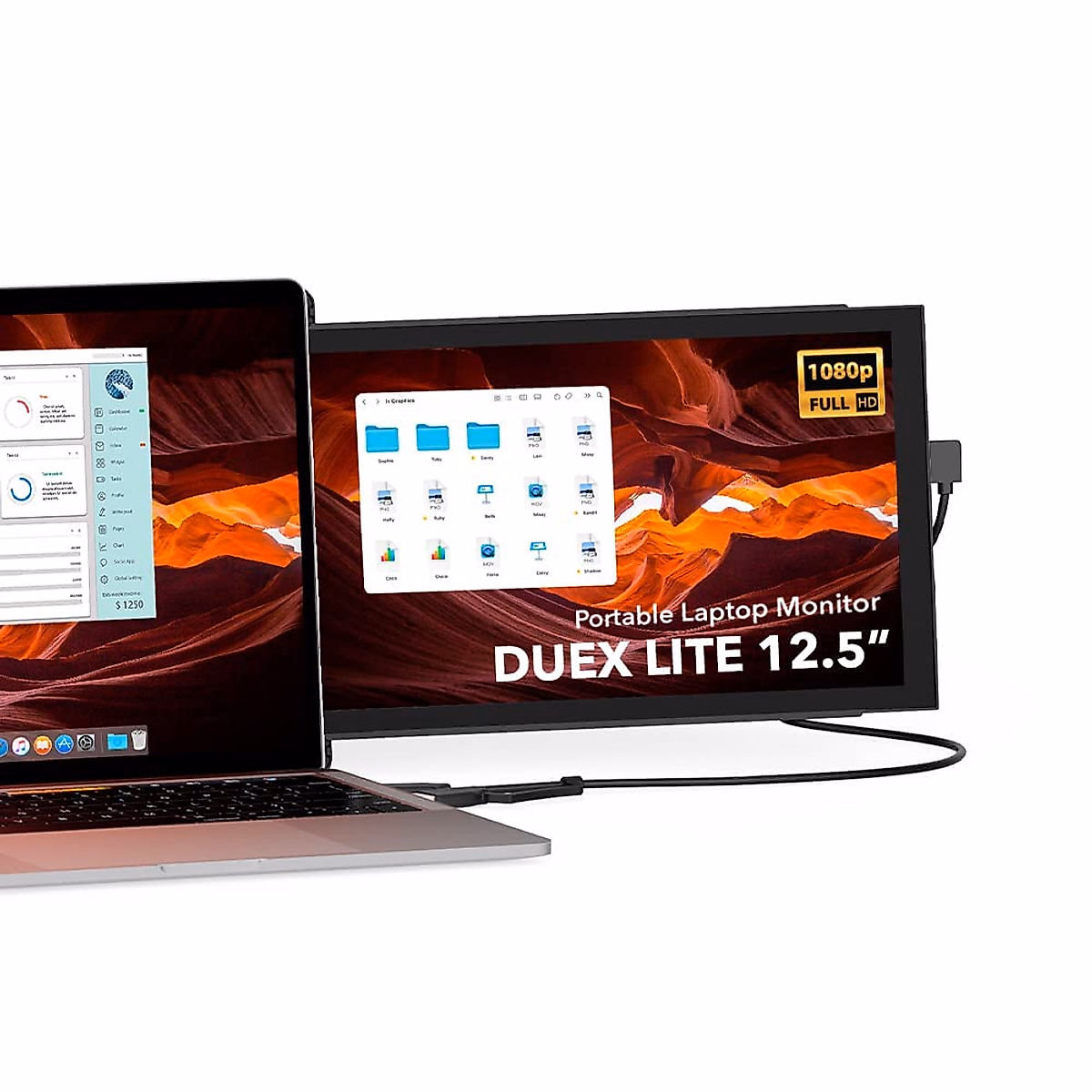 Duex Lite New Mobile Pixels Portable Monitor, 12.5" Full HD IPS Dual Monitor for laptops, USB C/USB A Powered Plug and Play Portable Display,Windows/MacOS Compatible (Grey)