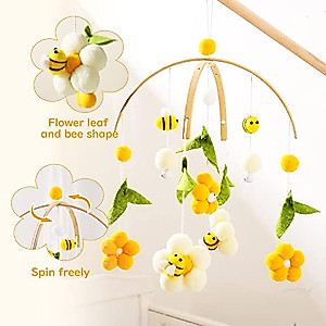 Baby Mobile for Crib Crib Nursery Mobile for Boys Girls Boho Bee Flower Nursery Decor Soothe Toy Baby Shower Set for Infant Bedroom Hanging Decoration Toy(Bee)