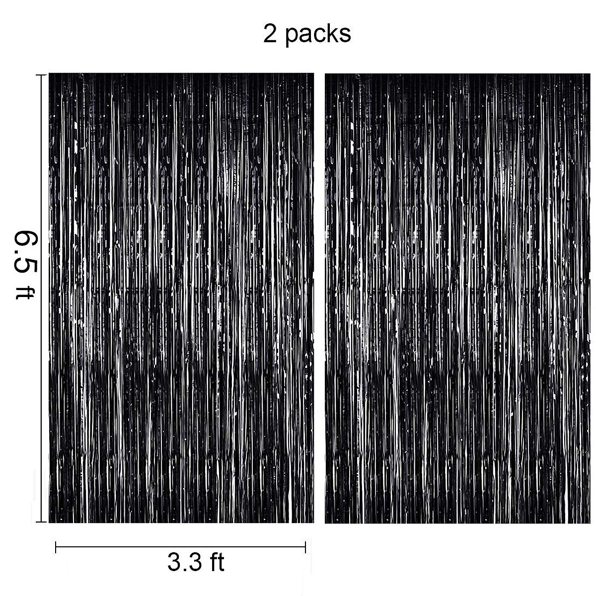 Black Fringe Party Backdrop -6.5x6.5ft, Pack of 2 | LILF Black Foil Fringe Curtain Black Backdrop for Party Birthday Photobooth Props Metallic Black Tinsel Streamers for Graduation Parties Decoration
