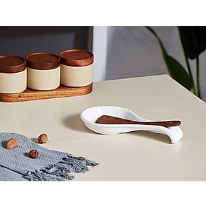 ONEMORE Ceramic Spoon Rest for Stove Top - Extra Wide Heat-Resistant Ladle Holder for Kitchen Utensils/Tools - Large, White