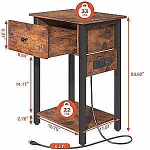Yoobure Nightstand with Charging Station, Side Table End Table with Large Drawer and Storage Shelf, Bed Side Table/Night Stand with USB Ports & Outlets, Rustic Bedside Tables for Bedroom, Living Room