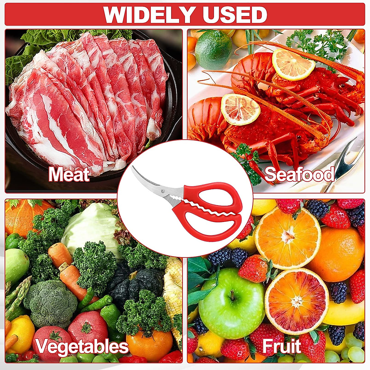 STRAYJO 8Pcs Seafood Scissors,Crab Scissors,Stainless Steel Lobster Scissors,Crawfish Scissors for Seafood Crab Fish Shrimp Lobster (Red)