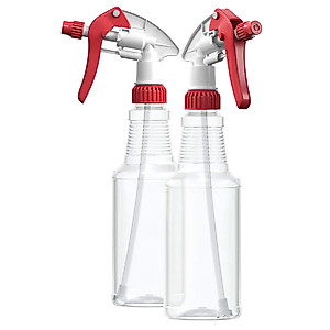 Bar5F Empty Plastic Spray Bottles 16 oz, BPA-Free Food Grade, Crystal Clear PETE1, Red/White M-Series Fully Adjustable Sprayer (Pack of 2)