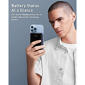 Baseus Magnetic Power Bank, 10,000mAh Foldable Kickstand Wireless Portable Charger, for Magsafe Battery Pack 20W USB-C for iPhone 14/14 Plus/14 Pro/14 Pro Max and iPhone 13/12 Series