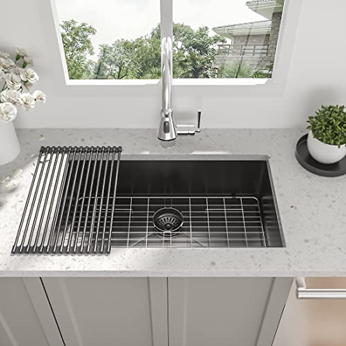 32 Inch Black Undermount Kitchen Sink - Beslend 32"x19"x10" Stainless Steel Gunmetal Black 16 Gauge 10 Inch Deep Single Bowl Basin