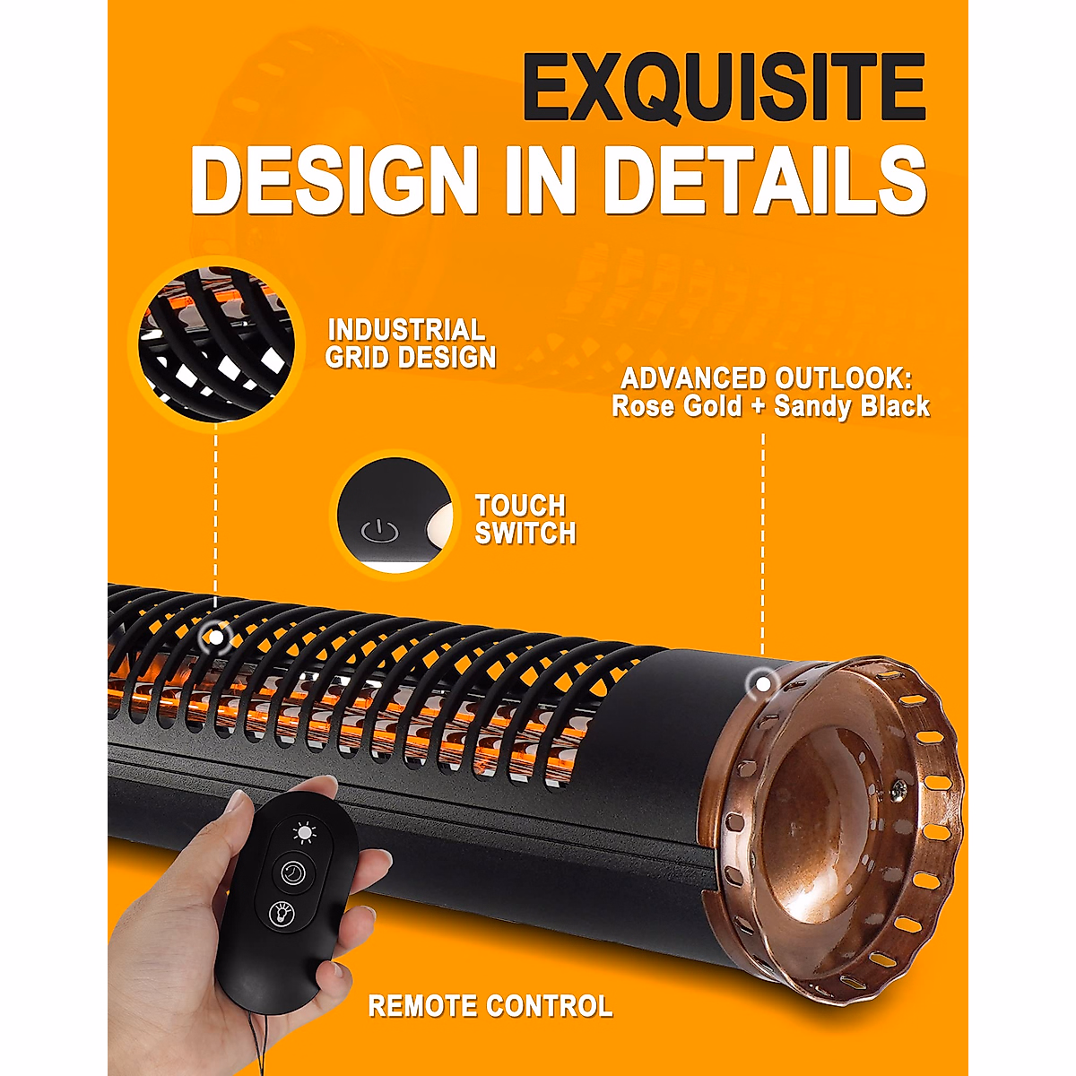 Star Patio Electric Patio Heater, Hanging Patio Heater, Ceiling Outdoor Heater with Remote, 750/1500W Infrared Heater with Cylinder Shape, Sectional & Silent Heating, IP54 Waterproof, STP2566-RMLED-C