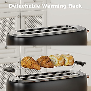 Evoloop Toaster 4 Slice, Stainless Steel Bread Toasters, 6 Bread Shade Settings, Reheat, Bagel, Defrost, Cancel Function, 1.5" Extra Wide Slots,Removable Crumb Tray（Black）