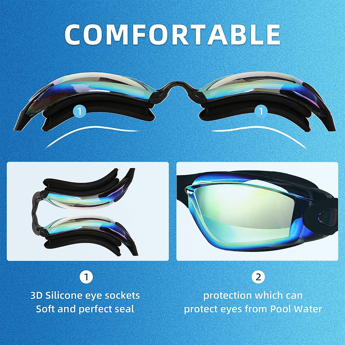 LOCONHA Swim Goggles, 2 Pack Swimming Goggles Anti Fog No Leaking For Adult Women Men Youth