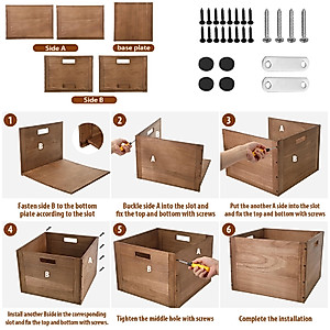 Menkxi 4 Pcs Stackable Wood Storage Cube for Shelves Closet Wooden Bins Box Wood Crates Storage Baskets Container for Toy Books Clothes Home Office, Dark Brown(14 x 14 x 10 Inch)