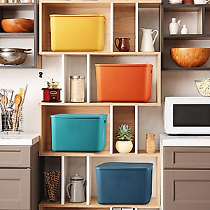 Hoolerry 8 Pieces Colorful Storage Bins with Lid and Handle, Plastic Stackable Baskets Desktop Cube Box Cubby Bins Containers for Shelf Cabinet Bedroom Office (Multi-colored,14.2 x 10.2 x 9.5 Inch)