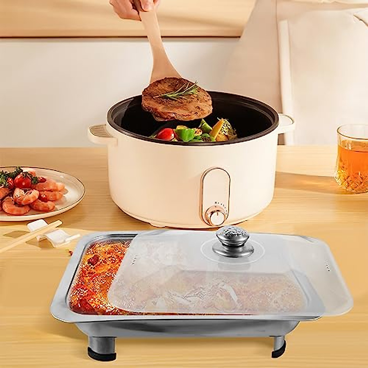 Metal Tray Chafing Dish Buffet Set Stainless Steel Rectangular Chafers with Cover Lid Buffet Server Food Warmer Catering Pan Hot Steam Table Tray Stainless Steel Griddle
