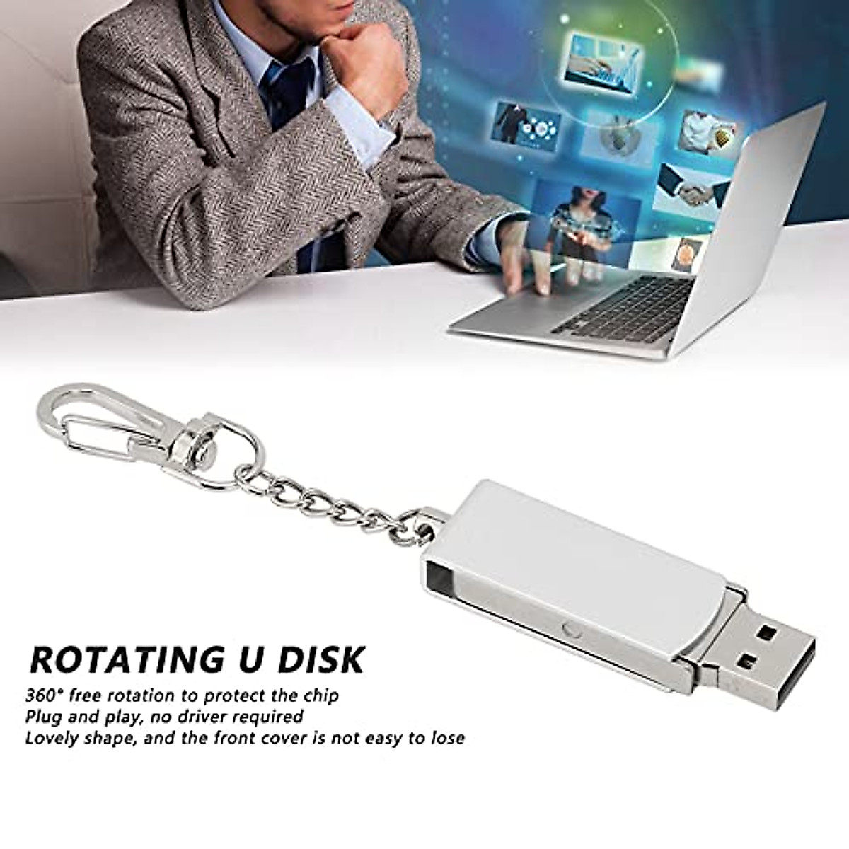 Flash Drive, Zinc Alloy Thumb Stick 360° Rotable Flashdisk with Keychain Compatible with Windows iOS Adriod Laptop Desktop Smartphone (8GB)