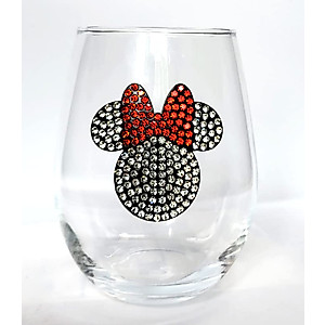 Disney Rhinestone | Stemless Wine Glass Inspired | Mickey Minnie Fan | Funny Birthday, Christmas, Mother's Day, Father's Day, Graduation Gift (Minnie)