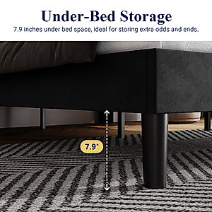 Allewie Full Size Velvet Upholstered Platform Bed Frame with Adjustable Diamond Button Tufted and Nailhead Trim Headboard, Wood Slat Support, Easy Assembly, No Box Spring Needed, Black