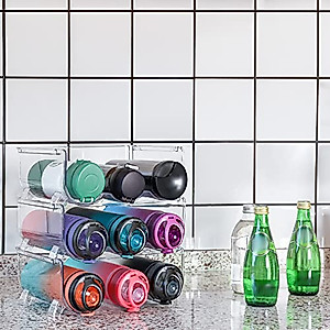 Water Bottle Organizer, Storage Holder for Kitchen Organization,Fridge, Pantry,Cabinet,Countertop,Cupboard- Plastic Cup Rack Shelf for Wine,Water,Drink- 4 Pack,Each Rack Holds 3 Containers,Clear