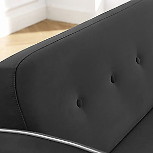 Caroun 55.5" Pull Out Sofa Bed 2 Seater Loveseats Sleeper Sofa with Side Pockets Adjsutable Backrest and Lumbar Pillows for Apartment Office Living Room (Black 2)