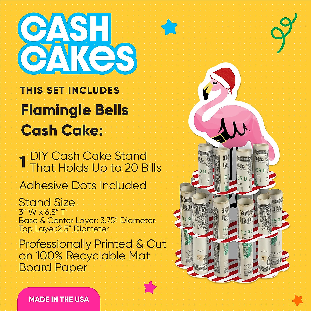 Big Dot of Happiness Flamingle Bells - DIY Tropical Christmas Party Money Holder Gift - Cash Cake