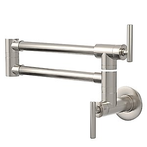 GIMILI Pot Filler Faucet Brushed Nickel Commercial Wall Mount Faucet Brass Pot Filler Brushed Nickel Folding Faucet Stretchable Double Joint Swing Arm Pot Filler Copper Rotatable Wall Faucet