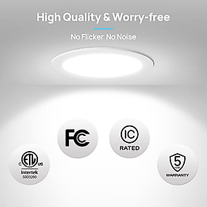 Consciot Ultra-Thin LED Recessed Lighting 6 Inch 12 Pack, Slim Junction Box, 2700k-5000k, CRI>90, 5CCT Dimmable Canless Retrofit Recessed Light Fixtures, 16W, 1150LM Wafer Downlight, ETL