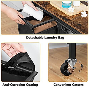 HOOBRO Laundry Hamper, Laundry Sorter 3 Section, Laundry Basket with Wheels, 3 × 10.5 Gal (39.8L), Rolling Cart, Pull-Out and Removable Oxford Fabric Laundry Bags, Rustic Brown and Black BF38XY01G1