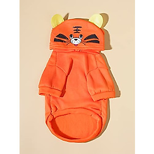 QWINEE Dog Hoodie,Dog Coat,Cat Clothes,Dog Sweatshirt,Puppy Clothes,Duck and Tiger Design,Cute Pet Outfit for Small Medium Dog Doggie Kitten Boy and Girl Orange Large