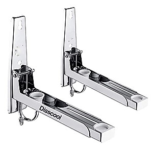 Disscool Microwave Oven Wall Mount Shelf with Removable Hooks,Stainless Steel Microwave Oven Rack Holder Adjustable (Silver, Stainless Steel)