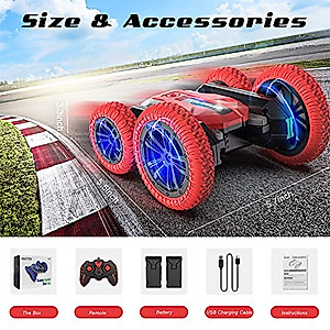 Wsiyen RC Cars Remote Control Car, Toys for 6 7 8 9-14 Year Old Boys Double Sided 360°Rotating Stunt Car, 4WD,All Terrain Tires, LEDs, Toy Cars with Rechargeable Battery,Birthday Gifts for Kids