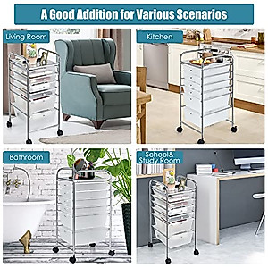 GOFLAME 6-Drawer Rolling Storage Cart, Multipurpose Movable Organizer Cart, Utility Cart for Home, Office, School (Clear)