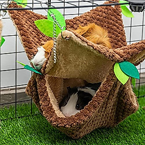FAITUCOS Guinea Pig Hideout - Hanging Hammock & Tunnel Set for Rat Guinea Pigs Hamster Hedgehog Chinchilla Flying Squirrel - Fleece Warm Small Animals Bedding House Cage Accessories