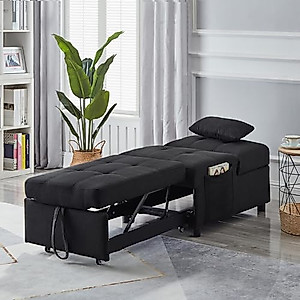 Convertible Pull Out Single Sofa Chair,3-in-1 Multi-Functional Sleeper Chair Bed, Adjustable Backrest Recliner with Modern Fabric for Living Room Bedroom Apartment Small Space（Black）