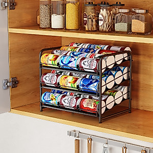 Simple Trending 3-Tier Stackable Can Rack Organizer, Mesh Can Storage Dispenser for Kitchen Cabinet or Pantry, Black
