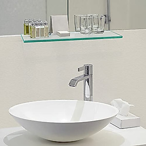 Sanbege Tempered Glass Bathroom Shelf with Brackets, 15" x 4.5" Rectangle Shower Caddy, Wall Mount Floating Shampoo Holder for Lavatory, Kitchen, Living Room