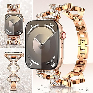 LETOID Band Compatible with Apple Watch Band 38mm 40mm 41mm 42mm 44mm 45mm 49mm, Jewelry Metal Strap with Bling Diamond Rhinestone Bracelet Wristband for iWatch Series 9 8 7 6 5 4 3 2 1 SE