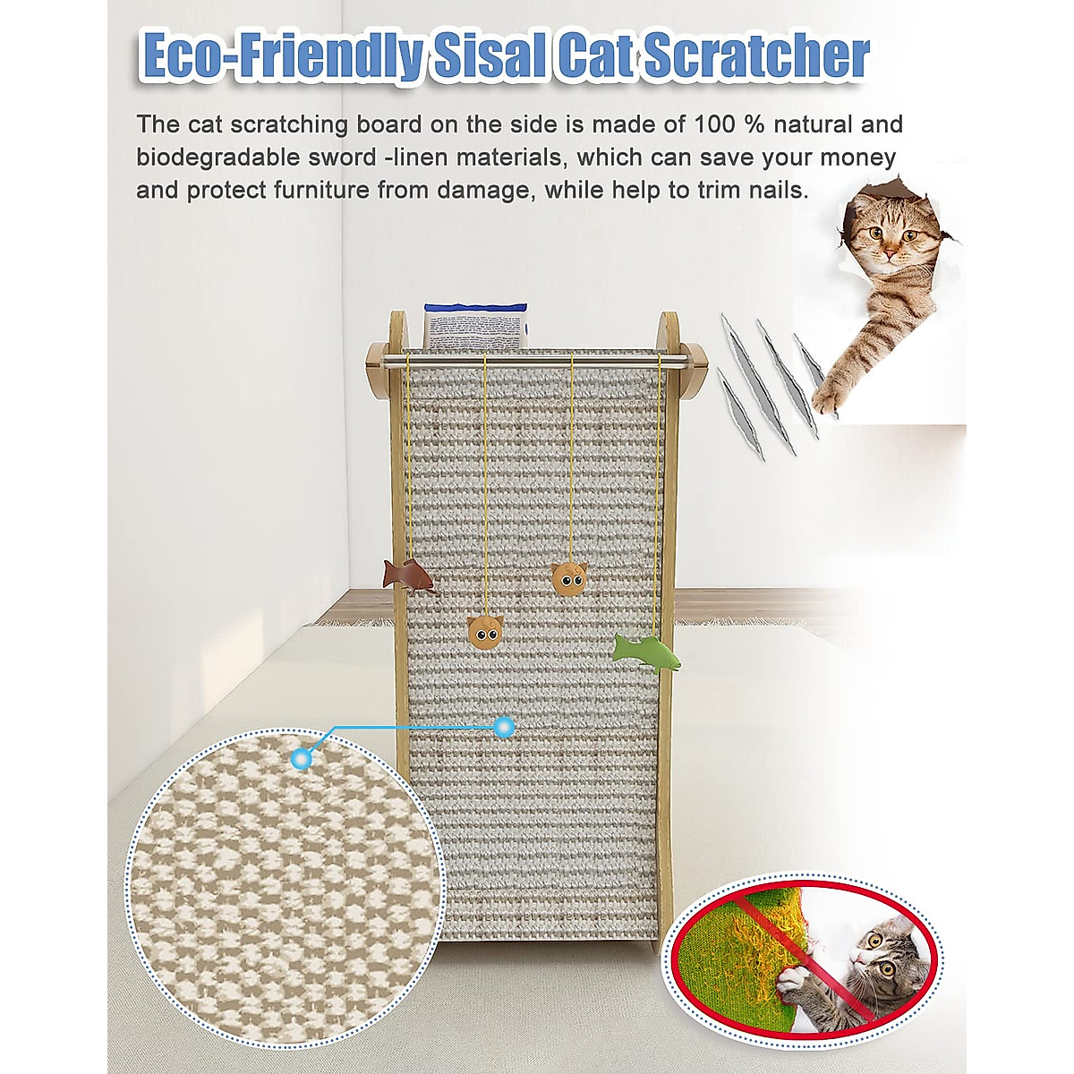 MIWOOYY Large Cat Exercise Wheel with Scratcher and Storage - 40 Inch Natural Solid Wood Cat Treadmill for Indoor Cats Run Motion & Play (Snail)