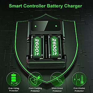 Fast Charge Xbox Controller Battery Pack, 2600mAh x2 Rechargeable Battery Pack with Charger for Xbox One/Xbox Series X/Xbox Series S/Xbox One X|S/Xbox One Elite Wireless Controller, Xbox Accessories