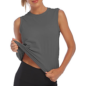 Womans Sleeveless Tops Summer Casual Tank Tops Cool Loose Fit Shirts Crop Tops Dark Grey Small