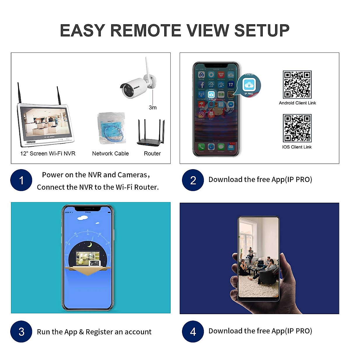 [8CH Expandable] 2K 3MP Home Security Cameras System with 12 Inch Monitor & NVR Combo Surveillance Kits, 8 Channel Cameras CCTV System with 4Pcs Wireless Video 3.0MP IP Cameras,Free APP(No HDD)