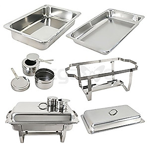 Elegant Design Durable Frame 4 PACK CATERING STAINLESS STEEL Welded CHAFER CHAFING DISH SET 8 Quart PARTY PACK Buffets, Hotel Breakfast Area, Brunches, Wedding Banquets Mirror Dripless Water Pan