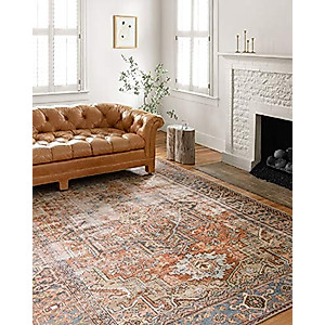 Loloi II Loren Collection LQ-15 Terracotta / Sky, Traditional 7'-6" x 9'-6" Area Rug & Loren Collection LQ-15 Terracotta / Sky, Traditional 5'-0" x 7'-6" Area Rug