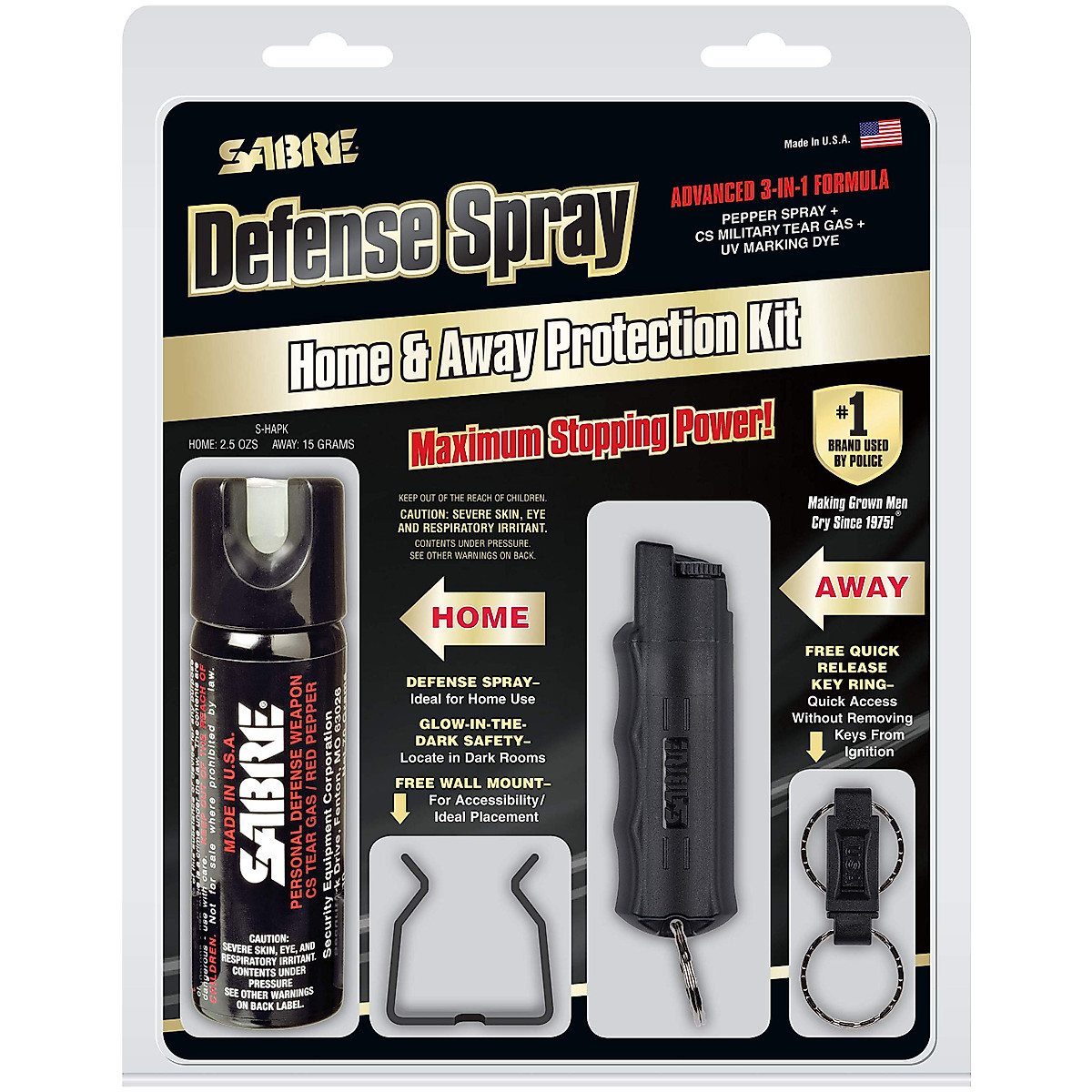 SABRE 3-IN-1 Pepper Spray Home & Away Protection Kit — Combined Power of Protective Spray Units for In Home and Out