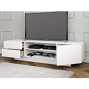Nexera Marble, White 72-inch TV Stand, White Matte Lacquer and White Melamine,