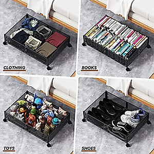 Under Bed Storage, Under the Bed Storage Containers with Wheels, Under Bed Shoe Storage Organizer Drawer, Tool-free Assembly Metal Underbed Storage Containers for Bedroom Clothes Shoes Blankets -2PCK