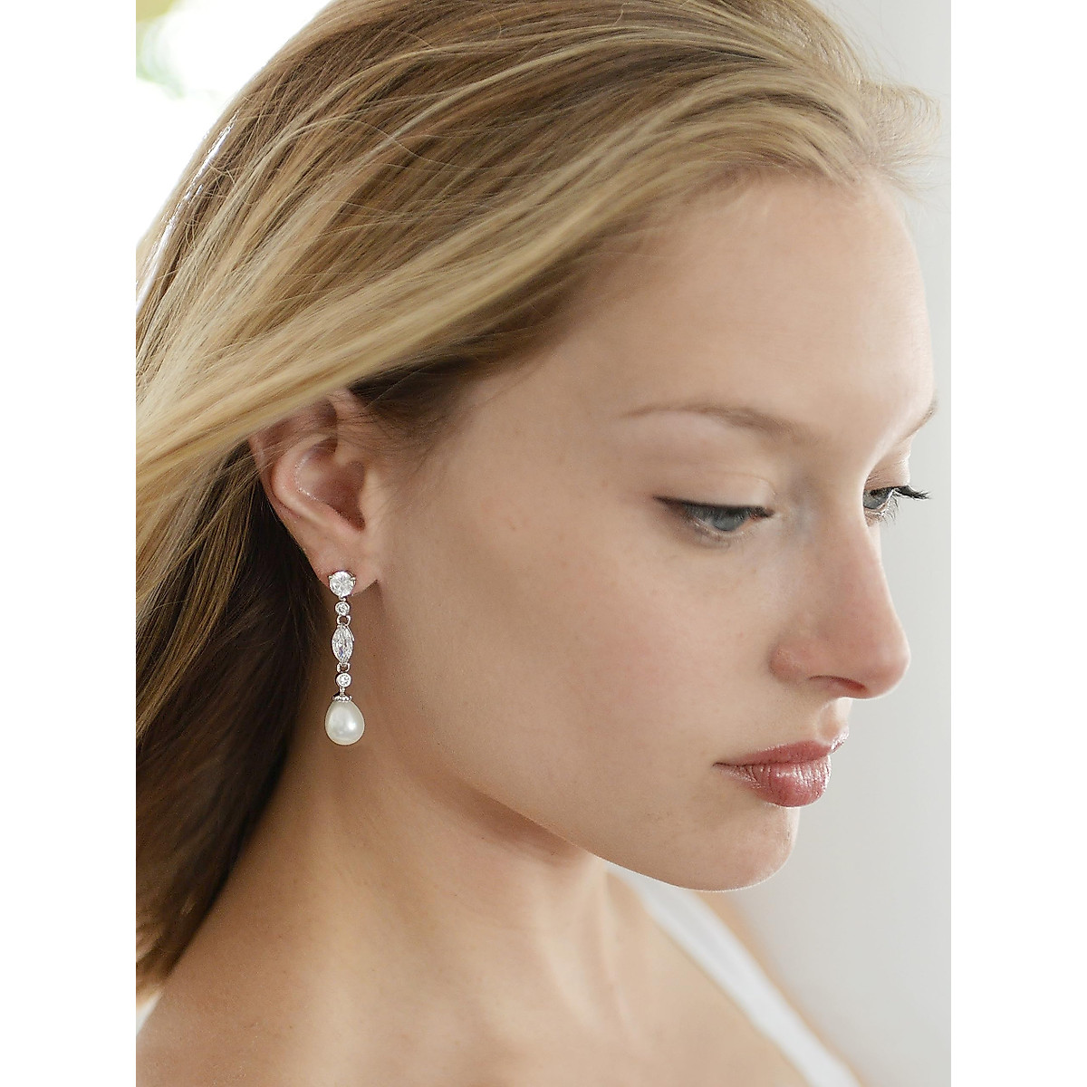 Mariell Pearl Dangle Wedding Earrings with Cubic Zirconia Crystals, Pearl Bridal Earrings, Jewelry for Brides, Homecoming, Mother of the Bride