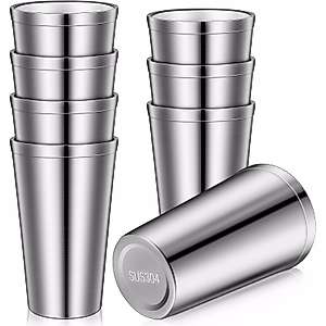 8 Pack Stainless Steel Cups 16 Oz, Double Wall Vacuum Pint Cup Tumbler, Stackable Metal Cups Unbreakable Drinking Glasses for Home and Outdoor