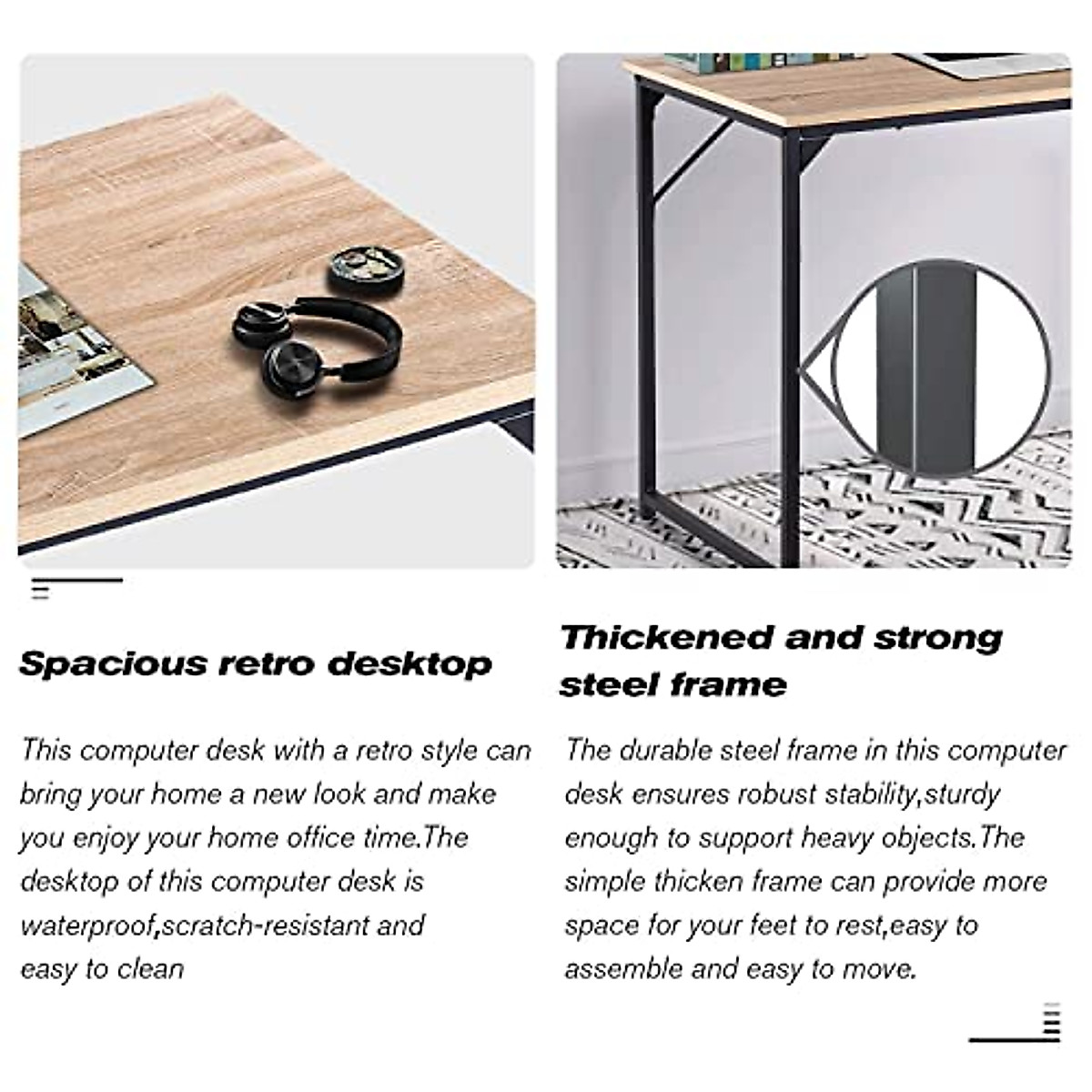 HCB Computer Desk 39inch Home Office Desk Writing Study Table Modern Simple Style PC Desk with Black Metal Frame(Nature),39x20x29inch