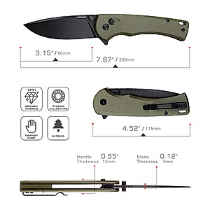XTOUC Folding Knife EDC Pocket Knife: Button Lock 14C28N Blade Lightweight G10 Handle Camping Knives-Outdoor Hiking for Men SX602