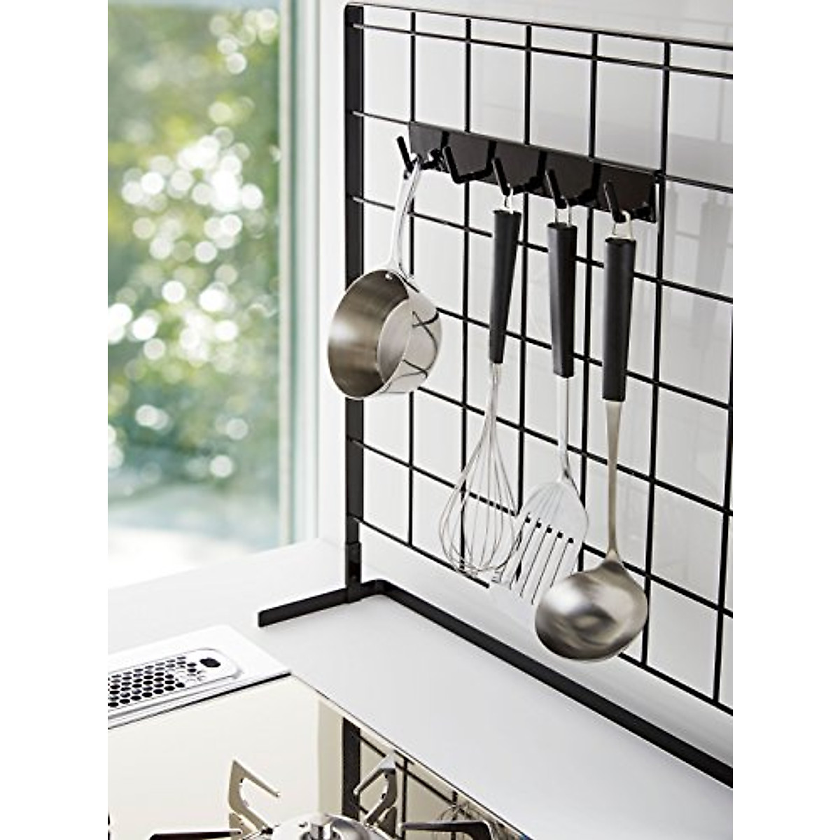 Yamazaki Home Grid Panel 5-Hook Accessory for Hanging Kitchen Utensils and Tools, One Size, Black