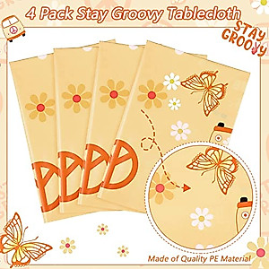4 Pcs Stay Groovy Tablecloth Retro Hippie Boho Party Table Covers Daisy Flower Bohemian Rainbow Tablecloths Disposable Waterproof Table Cover 60s Theme Birthday Party Decor Supplies (42.5 x 70.8 Inch)