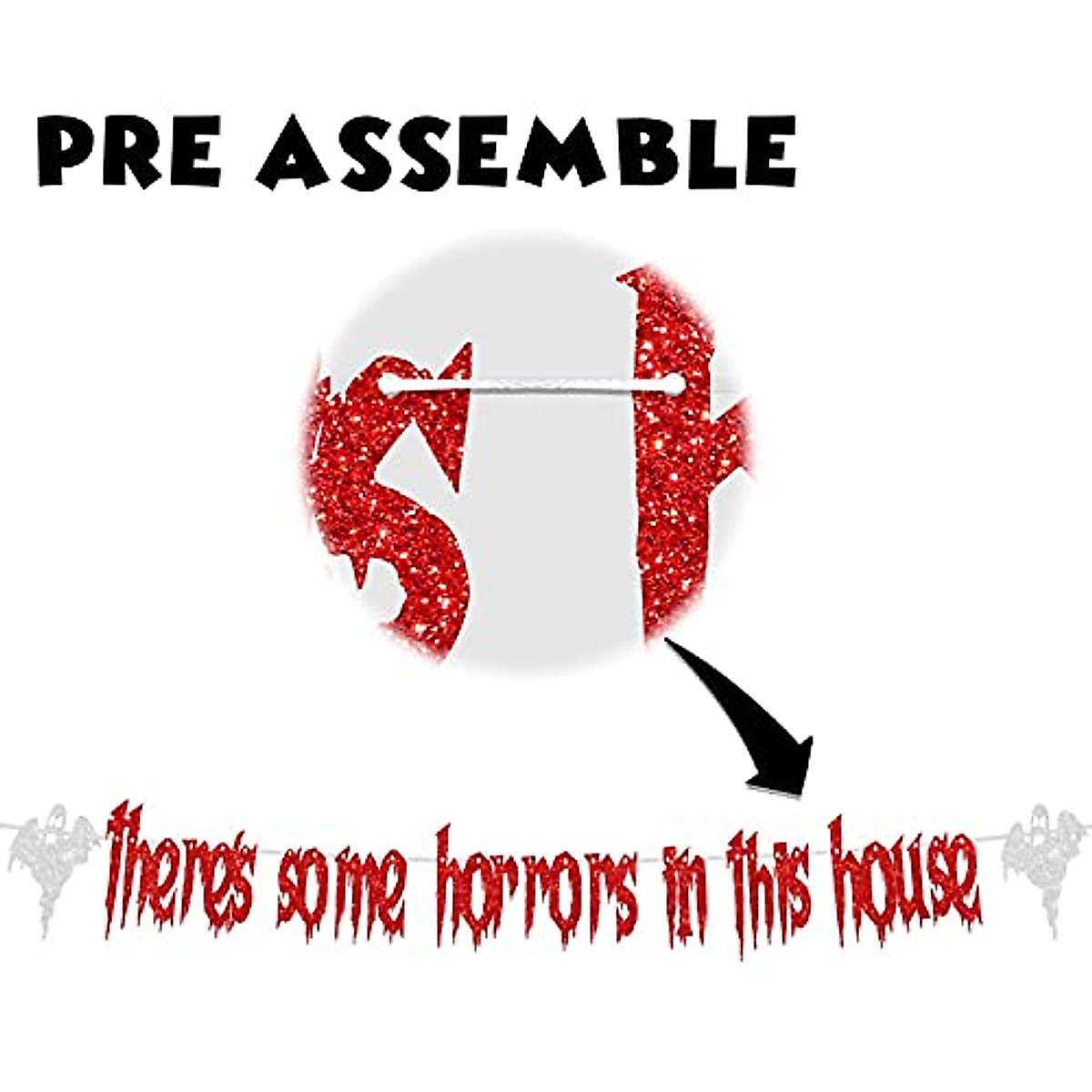 There’S Some Horrors in This House Glitter Photo Banner Hallowmas Flag Backdrop Photo Props Pumpkin Ghost Background Trick or Treat Killer Theme Decor for Halloween Birthday Party Supplies Decoration